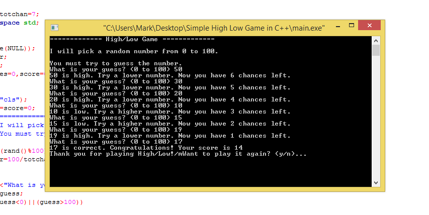 Simple High Low Game in C++ Free Source Code | SourceCodester
